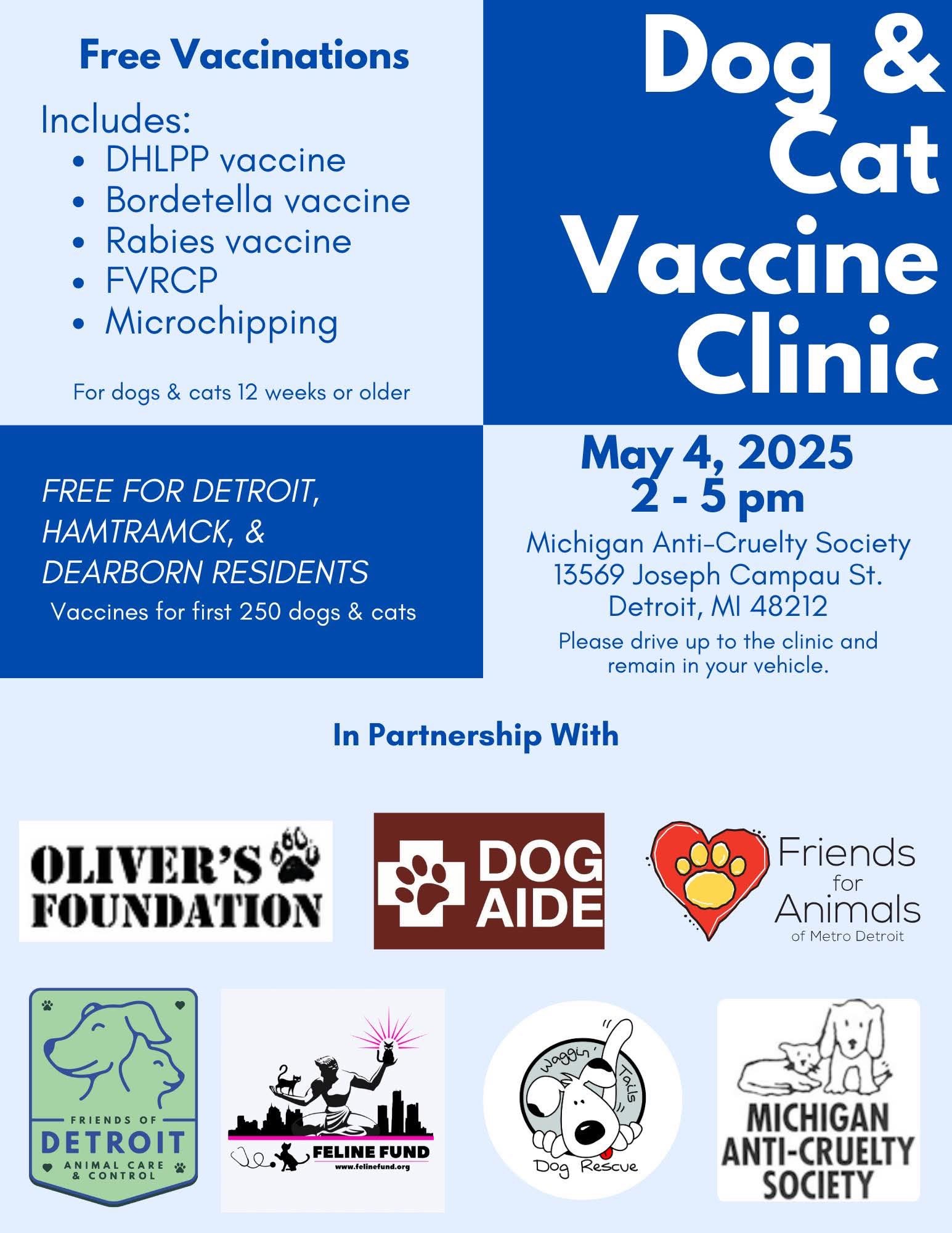 Free Dog and Cat Vaccine Clinic - Friends for Animals of Metro Detroit